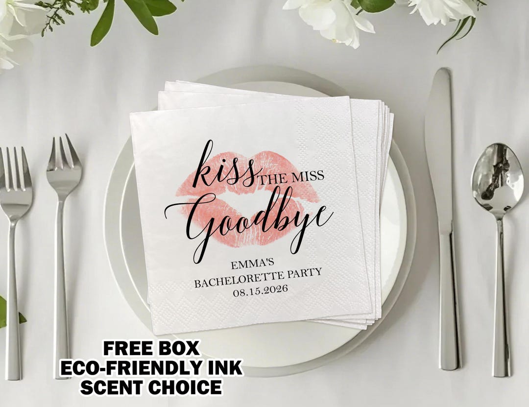 Kiss the Miss Goodbye Bachelorette Cocktail Napkins/kiss the Miss ...