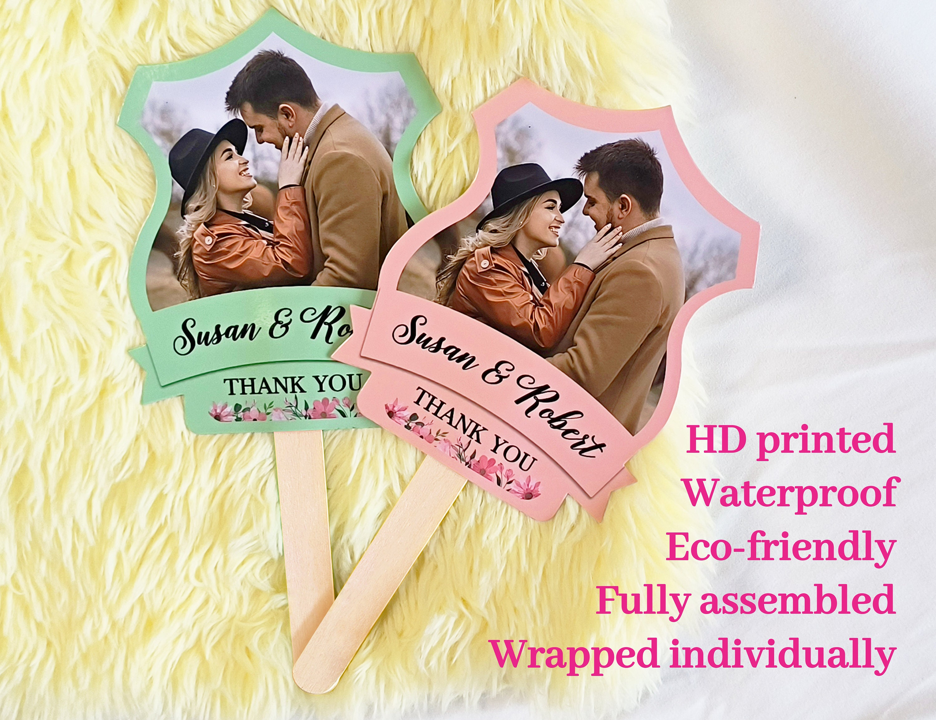 Personalized Photo Wedding Fan With Wooden Handle Double-sided Printed ...