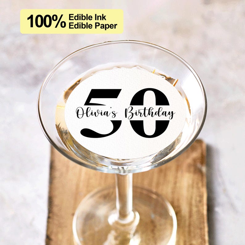Edible Cocktail Toppers for 50th Birthday, Custom Birthday Drink Topper ...