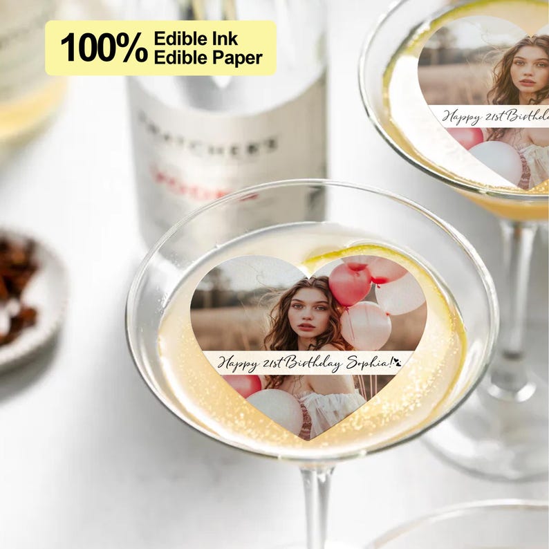 Custom Photo Birthday EDIBLE Drink Topper, Edible Cocktail Topper ...