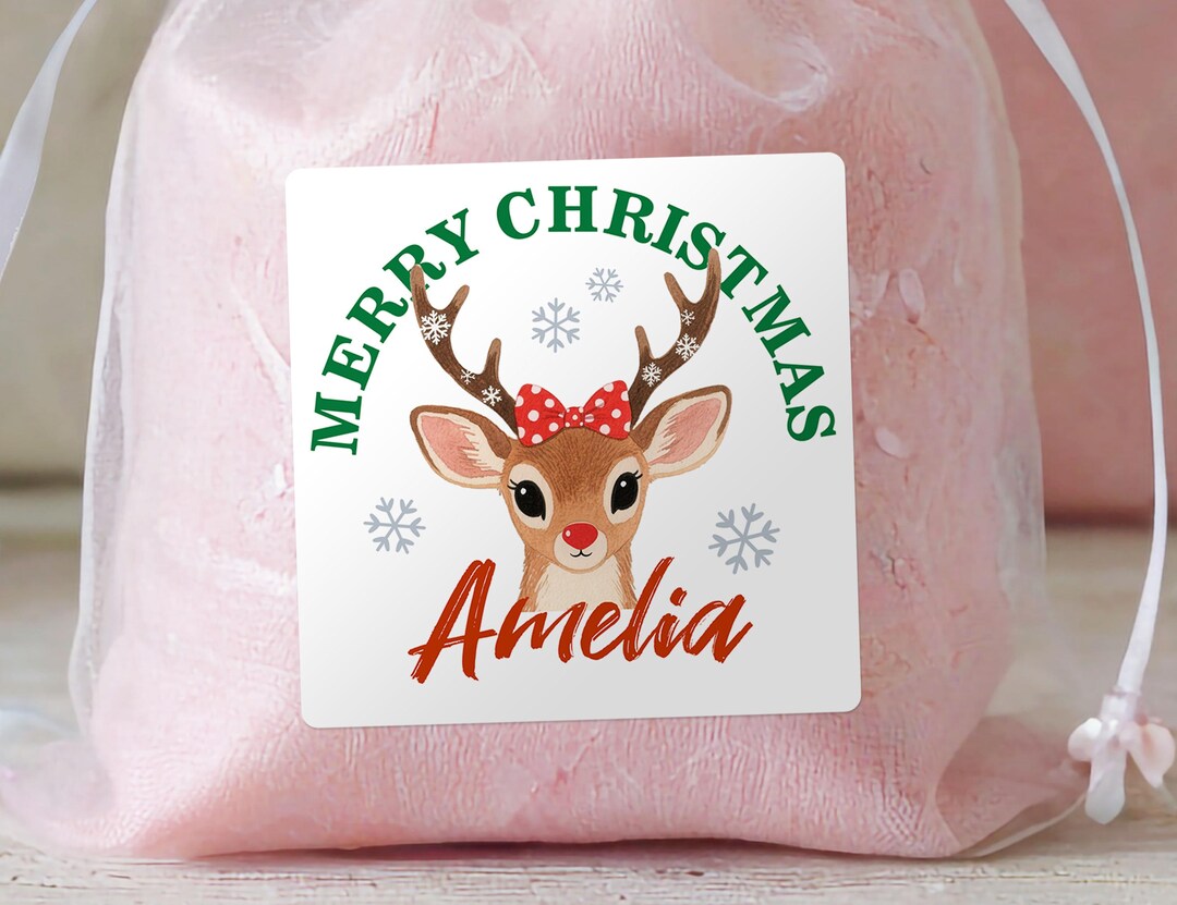 Custom Reindeer Christmas Labels, Personalized Christmas Name Stickers ...