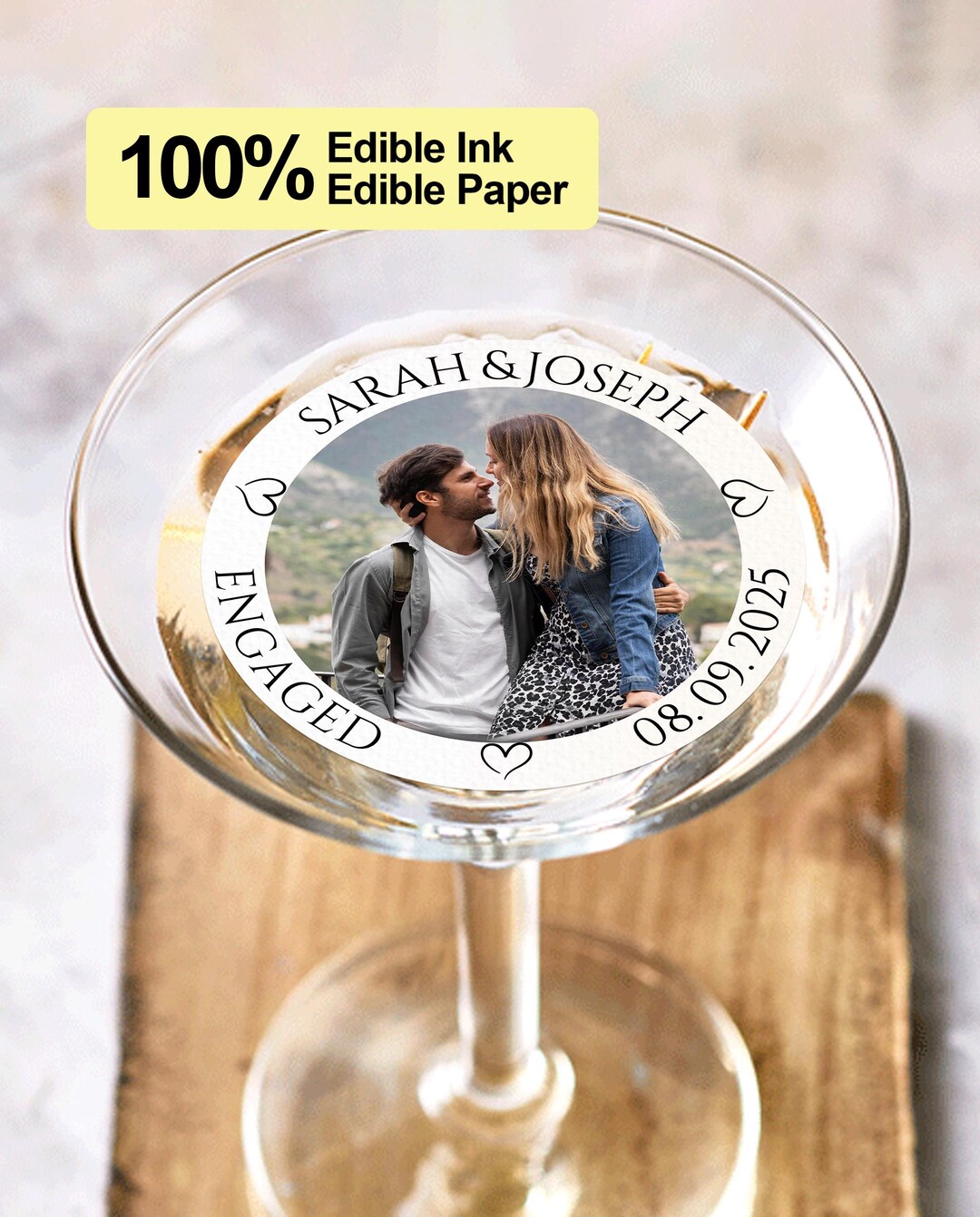 Engaged Photo Drink Topper, Engaged Typography Photo Topper, Custom ...