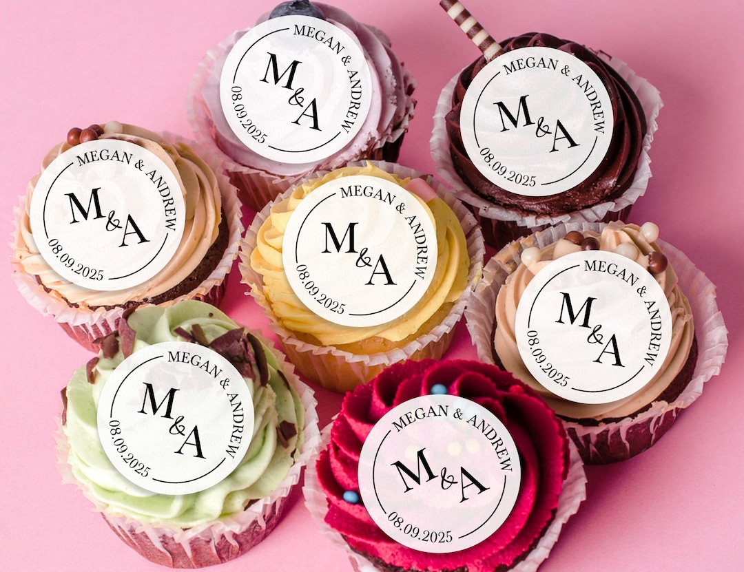 Initials Name and Date Monogram Edible Cupcake Toppers/wedding Cocktail ...