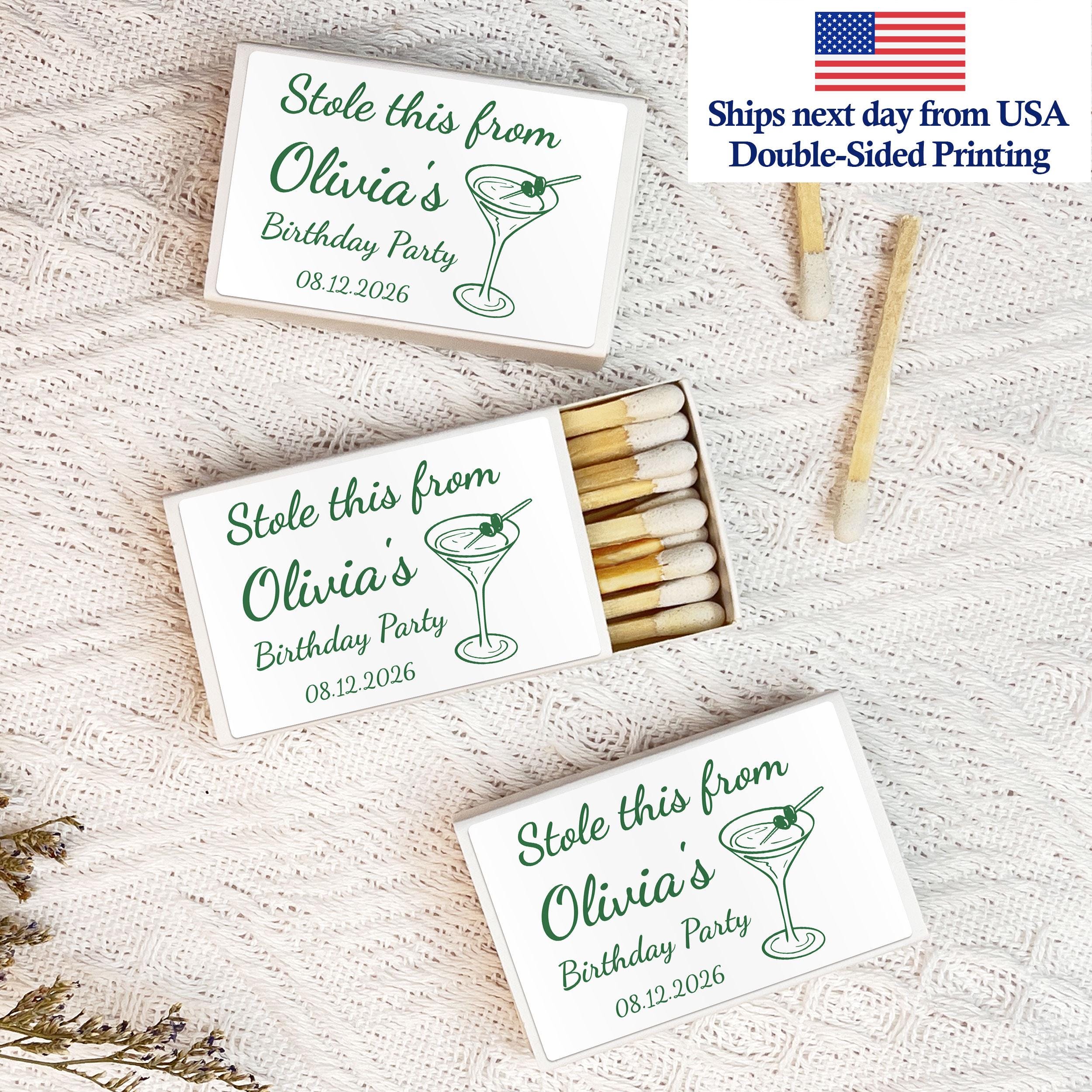 Personalized Martini Birthday Match Boxes, Stole This From, Custom ...