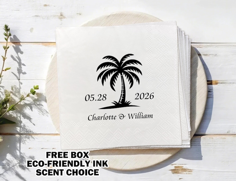 Personalized Tropical Palm Wedding Napkins, Custom Wedding Reception ...
