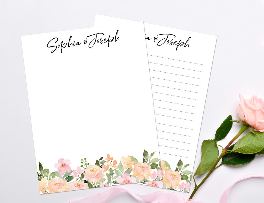 Customized Wedding Names Notepads/to Do List Notepad/floral Bottom ...