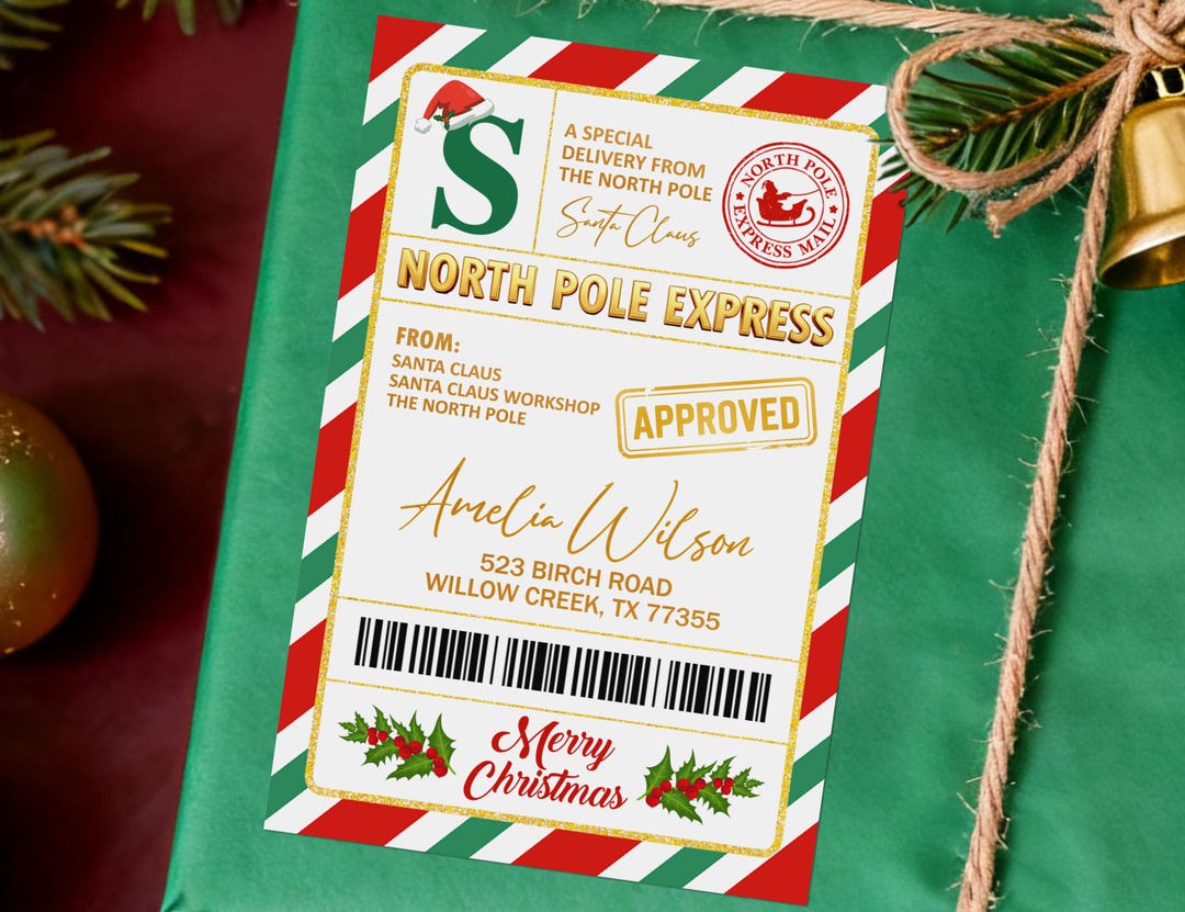 Custom Santa Shipping Postage Label Template/printable Christmas North ...