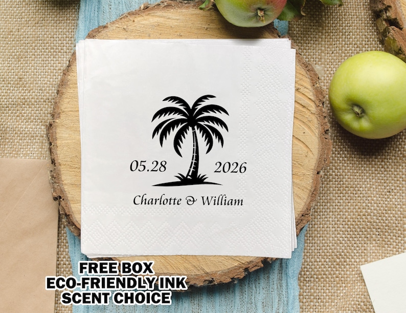 Personalized Tropical Palm Wedding Napkins, Custom Wedding Reception ...