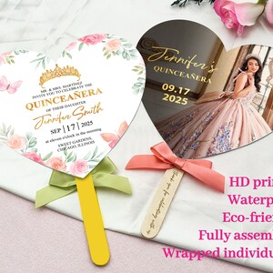 FULL-ASSEMBLED Quinceañera Favor Double-sided Photo Fans With Wooden ...