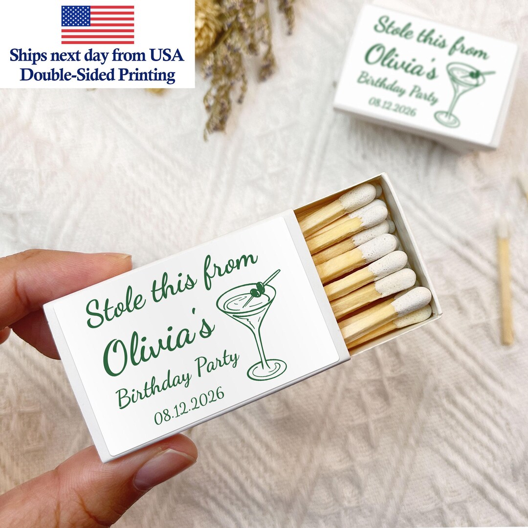 Personalized Martini Birthday Match Boxes, Stole This From, Custom ...