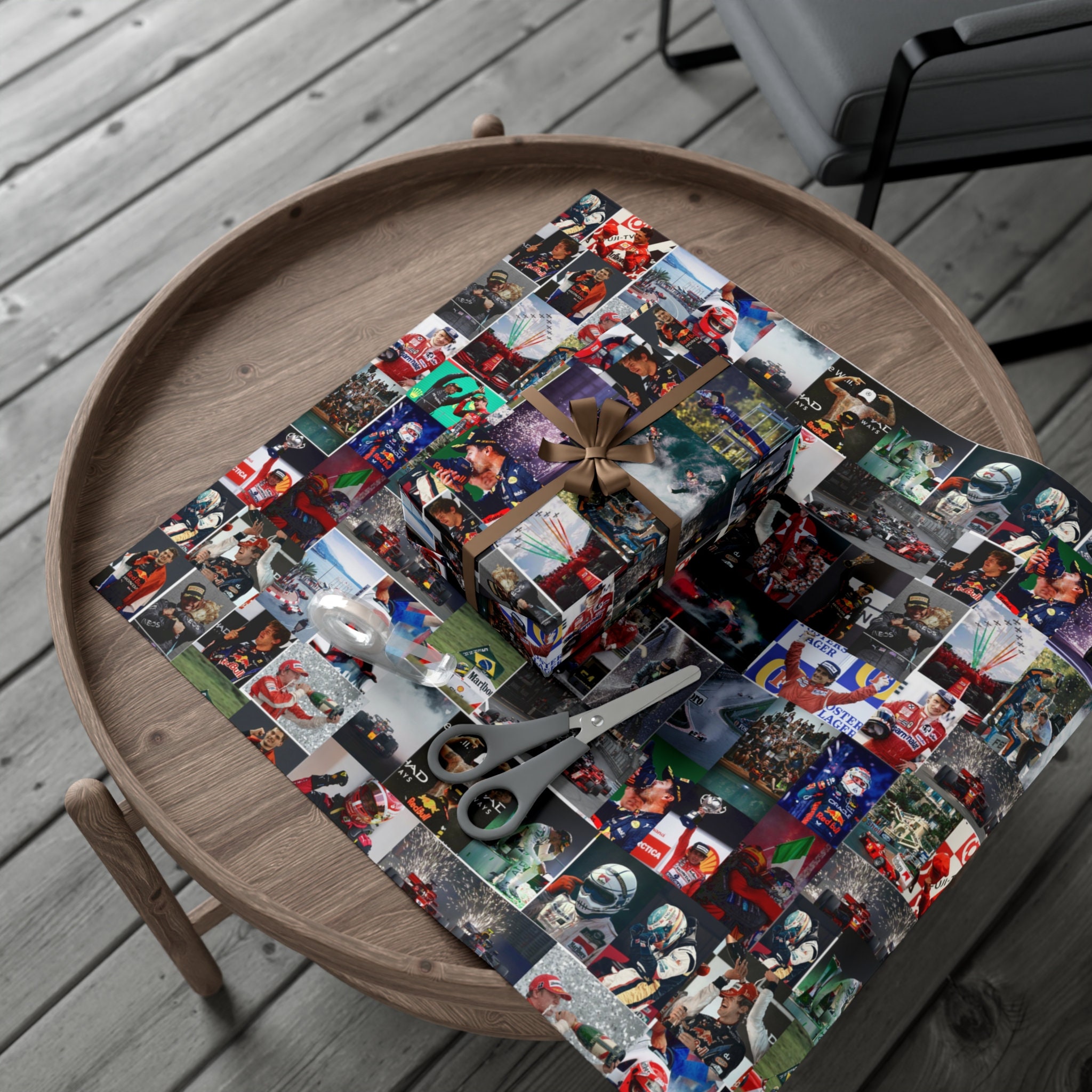 Formula 1 Collage Wrapping Paper Coldest Photos Podiums Vintage Red ...