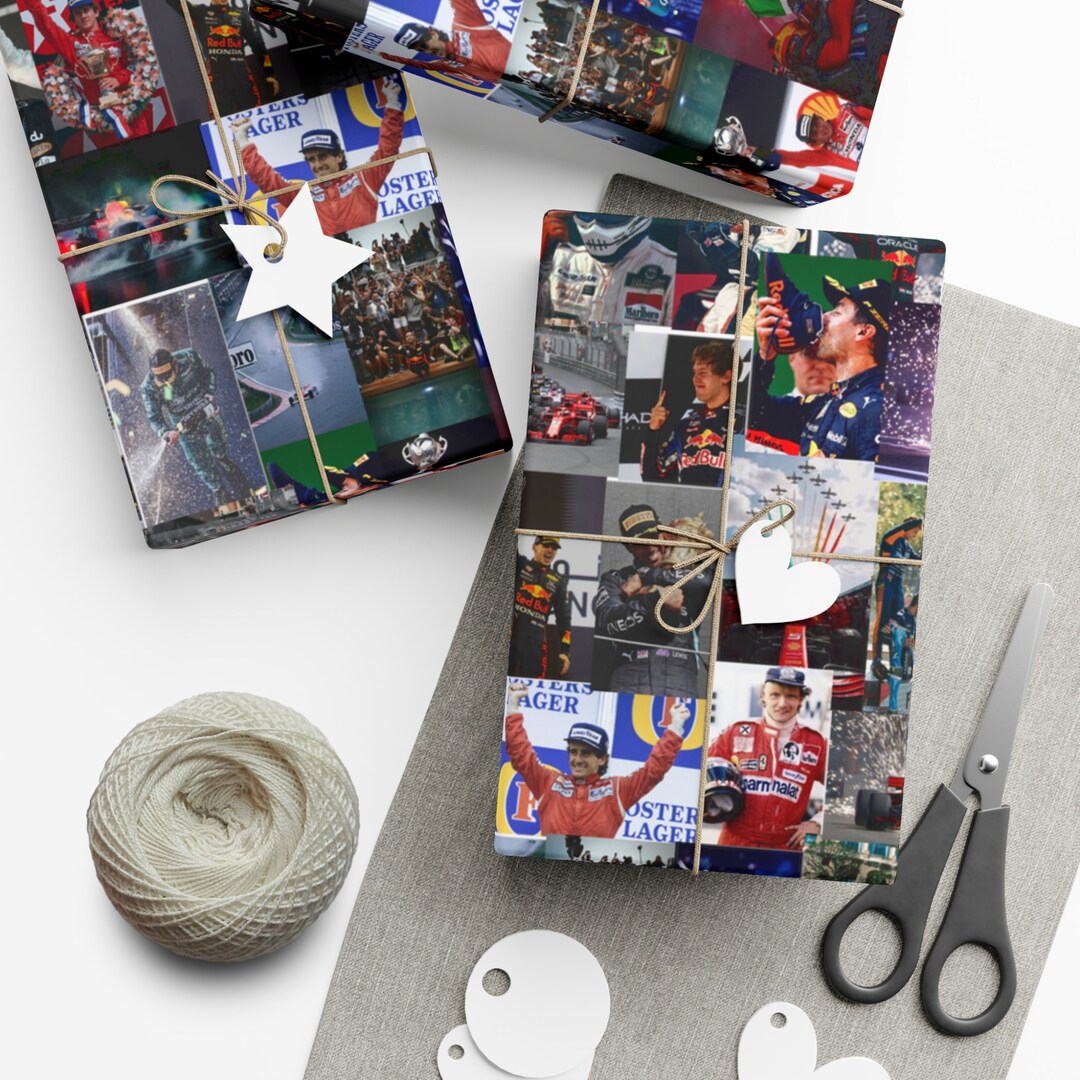 Formula 1 Collage Wrapping Paper Coldest Photos Podiums Vintage Red ...