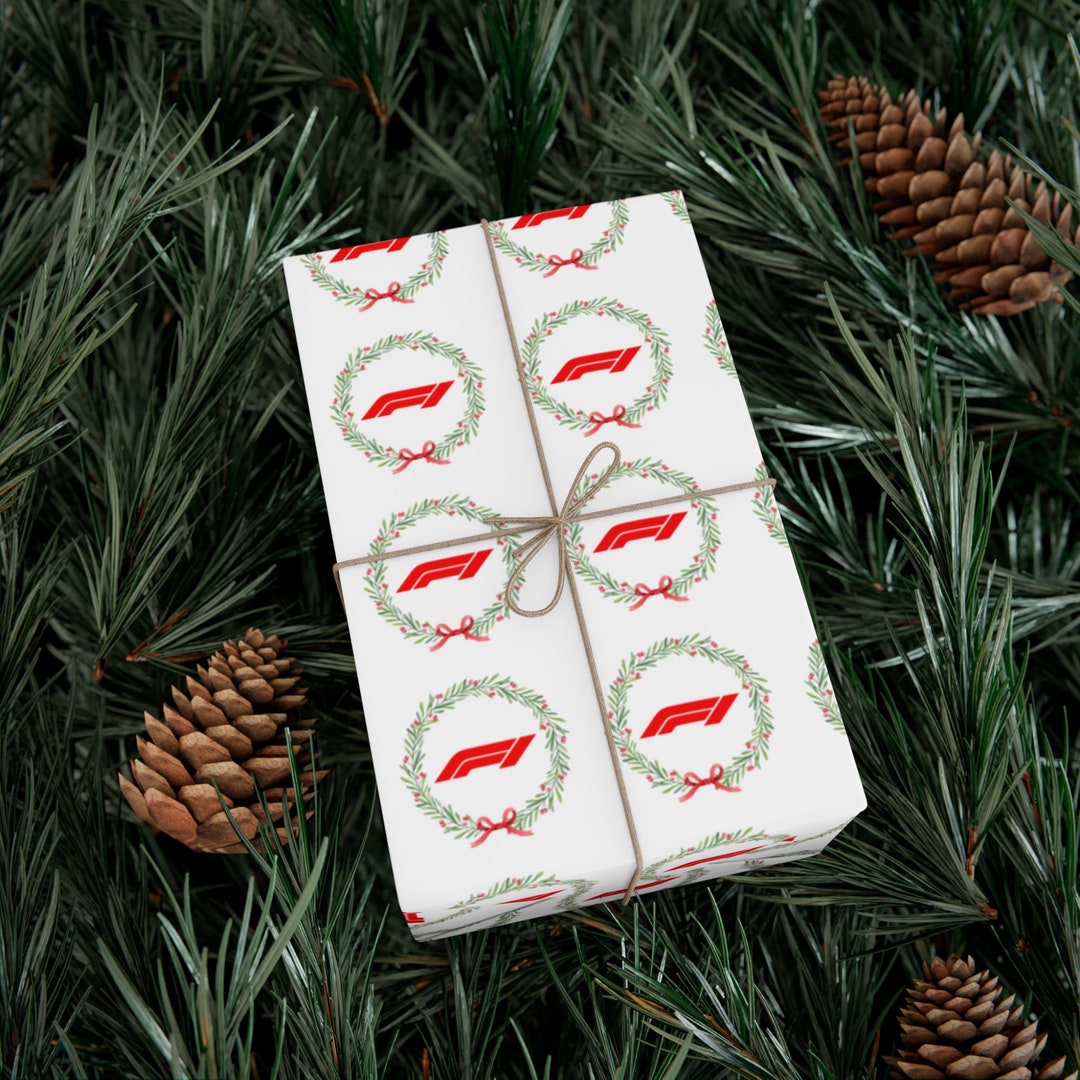 Formula One Christmas Wrapping Paper Vintage Wreath Ferrari Car ...