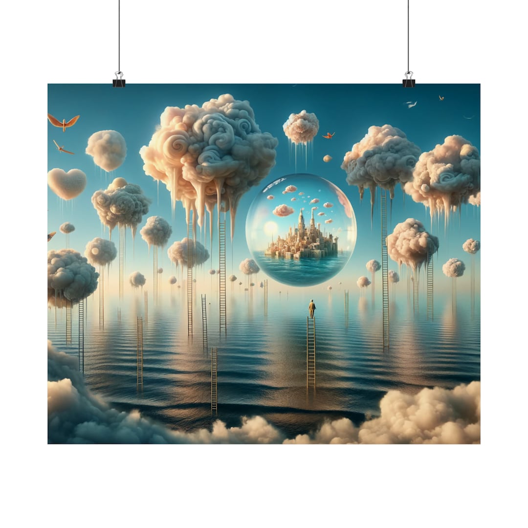 Dali Dreamscape: Celestial City in the Clouds Matte Horizontal Poster ...