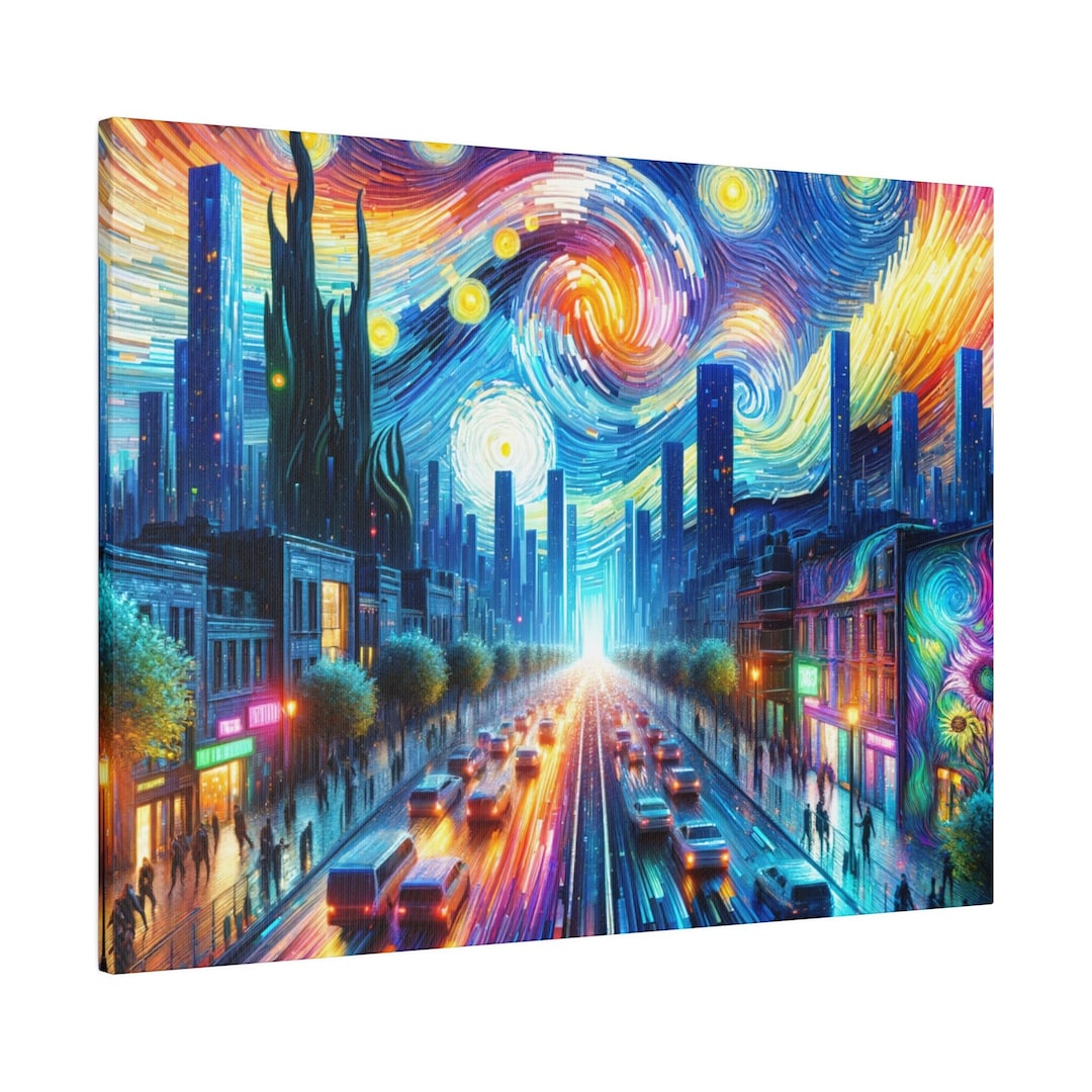 Digital Impressionism: Van Gogh's Future City Matte Canvas Art - Etsy