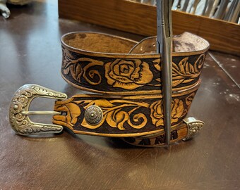 Hand Tooled Leather Belt, Size 32 - Etsy