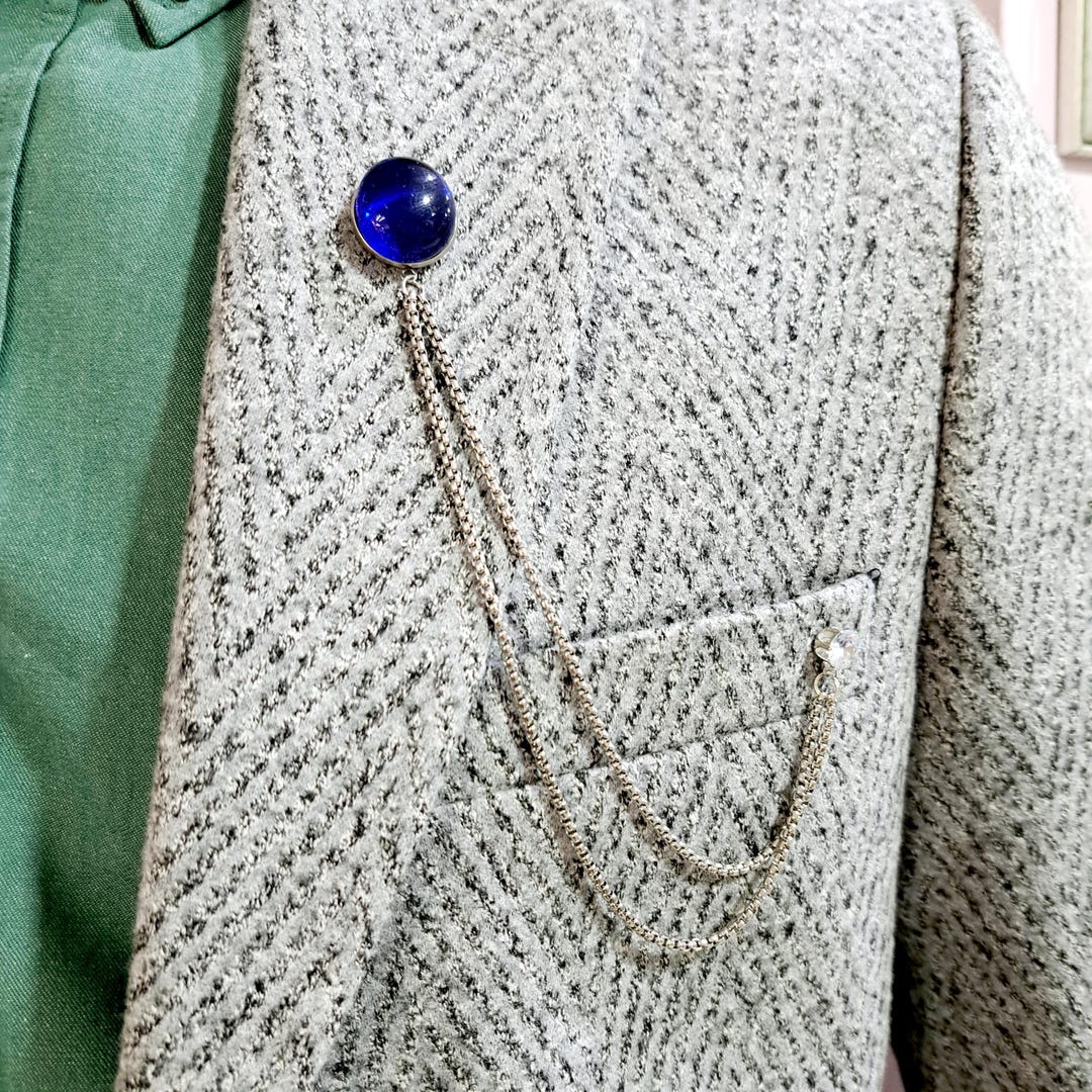 Blue Stone Lapel Pin With Chain: Personalized Groom Accessory - Etsy