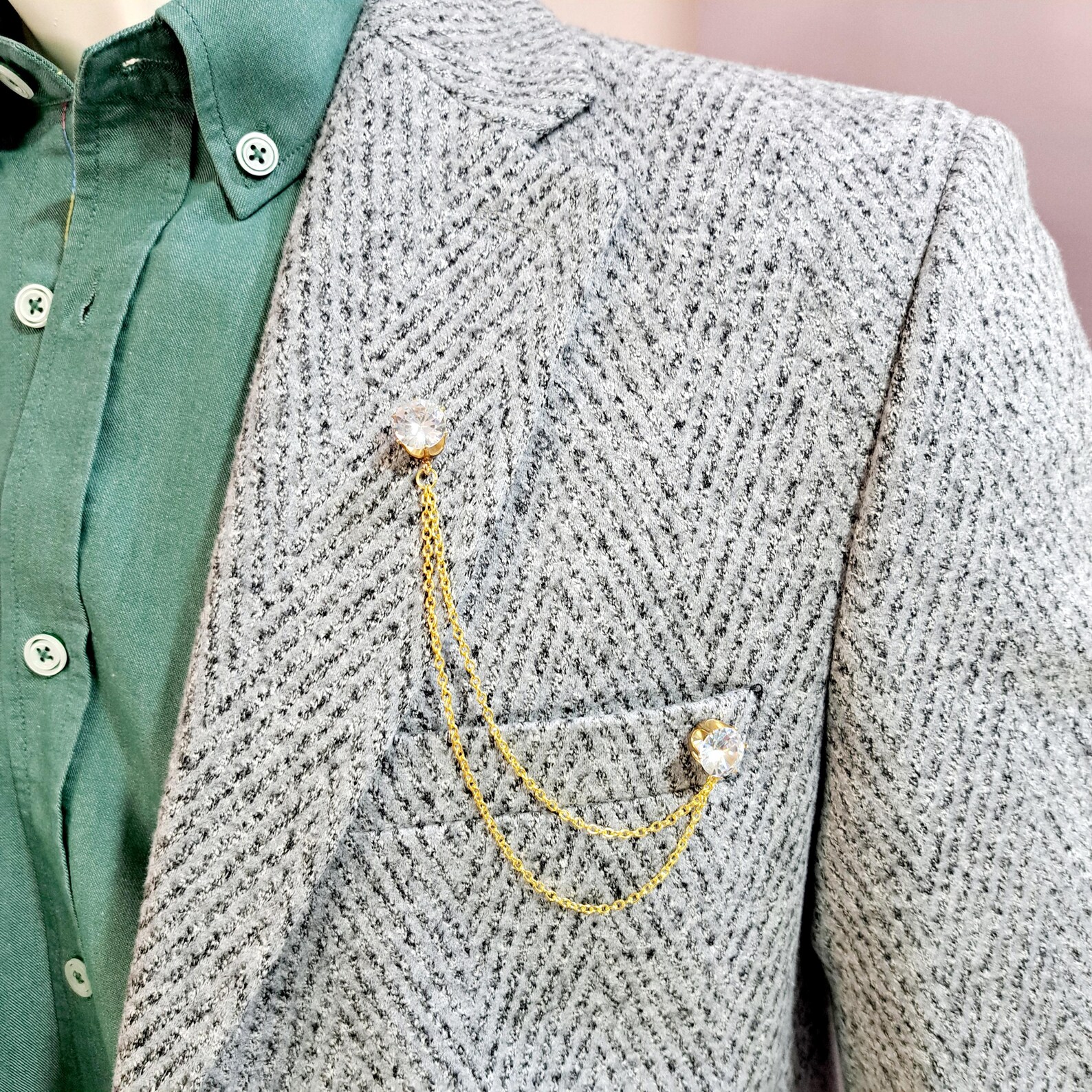 Green Gold Silver Chain Pin, Groomsmen Gift, Birthday Gift, Green Chain ...