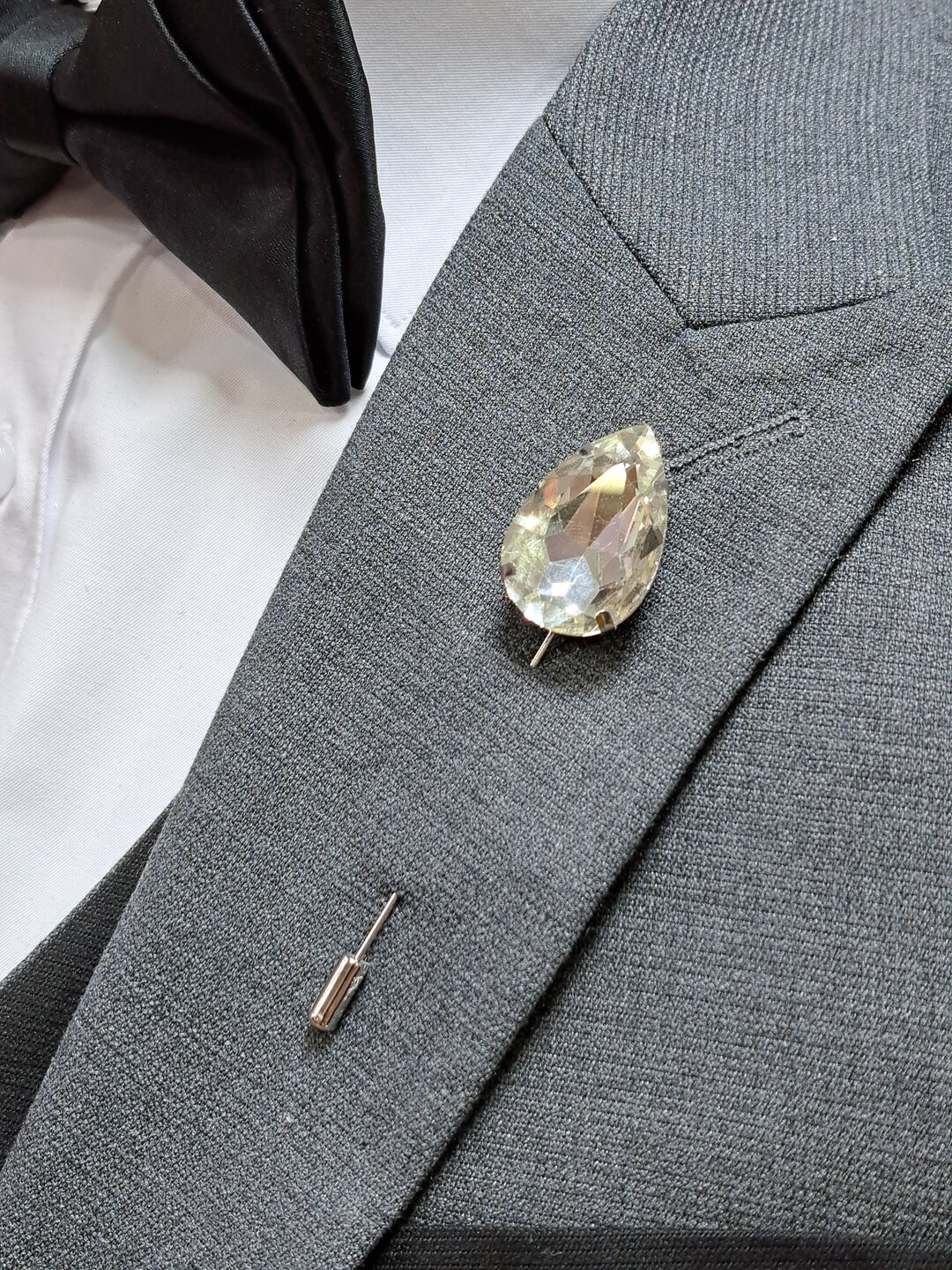 Silver Lapel Pin, Men Buttonhole, Pearl Rhinestone Brooch Pin, Prom ...
