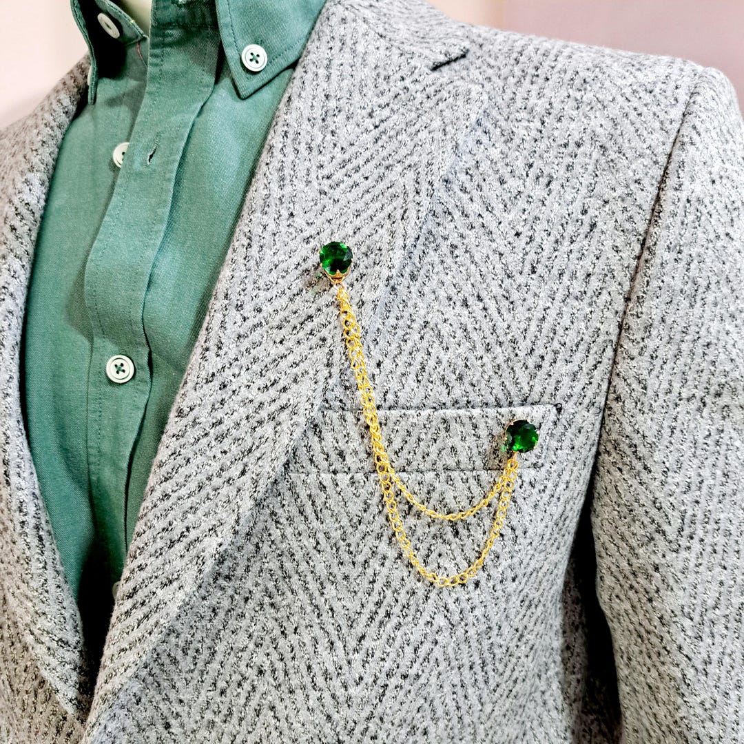 Green Gold Silver Chain Pin, Groomsmen Gift, Birthday Gift, Green Chain ...