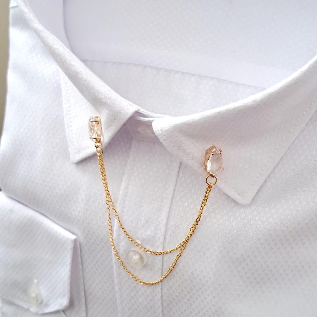 Cristal Stones Gold Shirt Lapel Pin, Jacket Brooch Clip, Collar ...