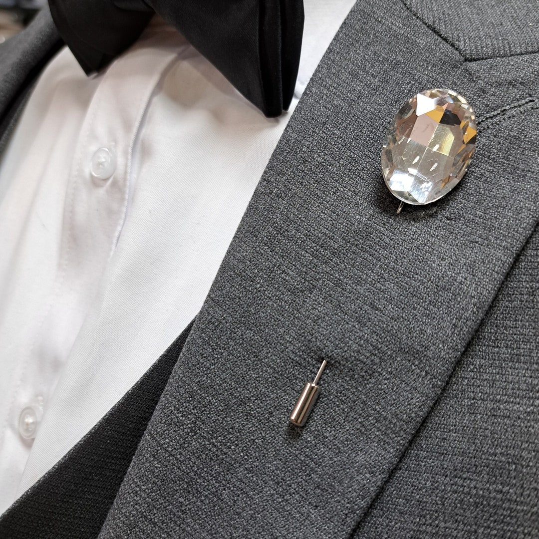 Lapel Pin, Silver Men Buttonhole, Pearl Rhinestone Brooch Pin, Prom ...