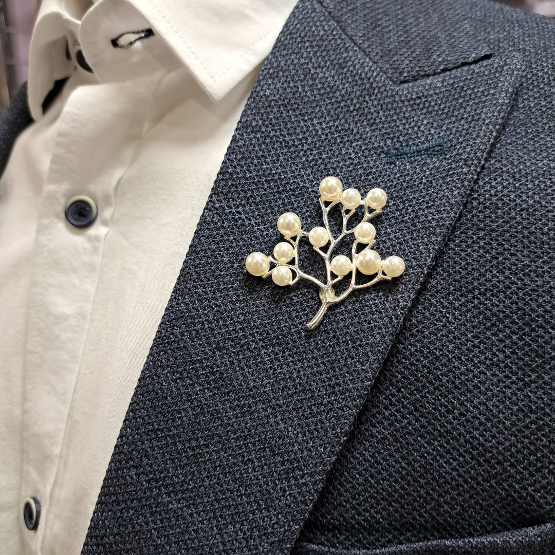 Silver Tree of Life Lapel Pin: Pearl Wedding Boutonniere - Etsy