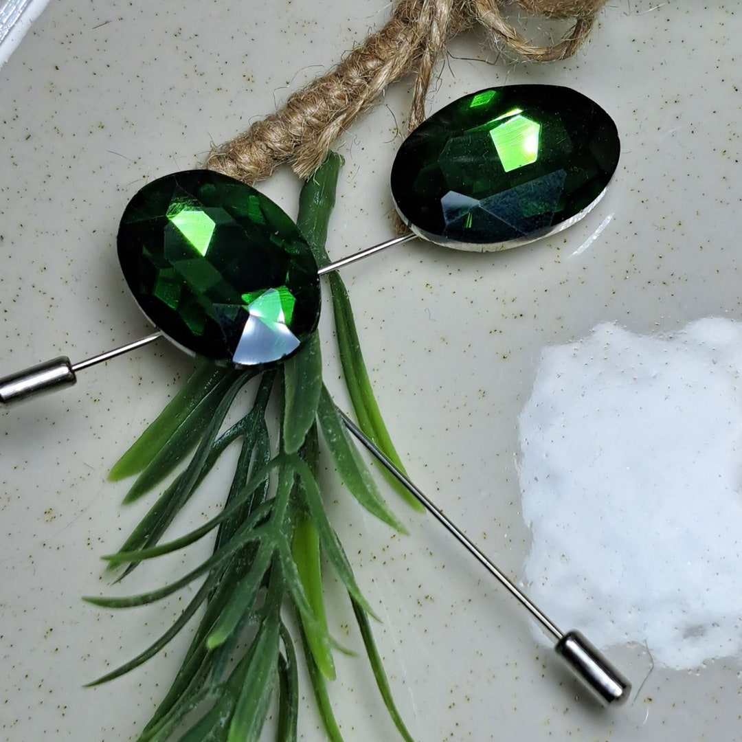 Dark Green Lapel Pin, Rhinestone Brooch Pin, Boutineer, Groomsmen Pin ...