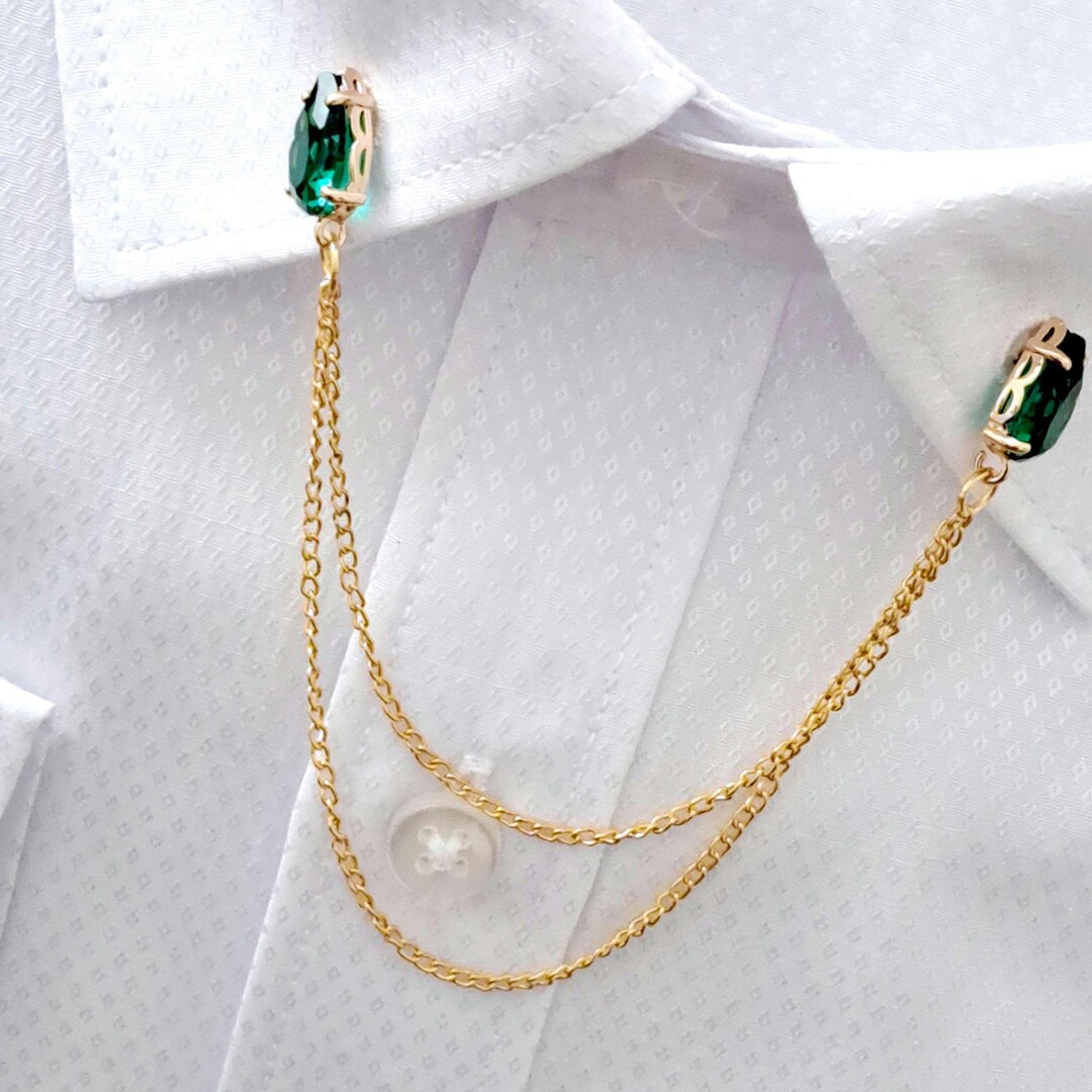 Green Stone Gold Chain Lapel Pin: Personalized Wedding Jewelry - Etsy