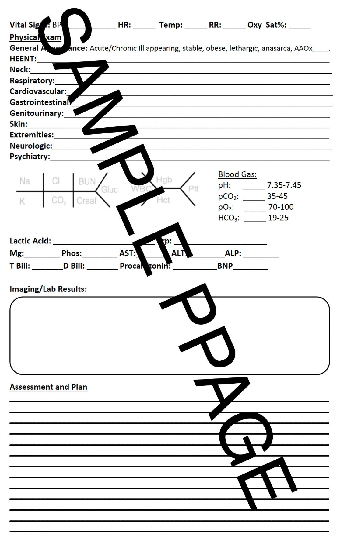 History and Physical Exam Template - Etsy