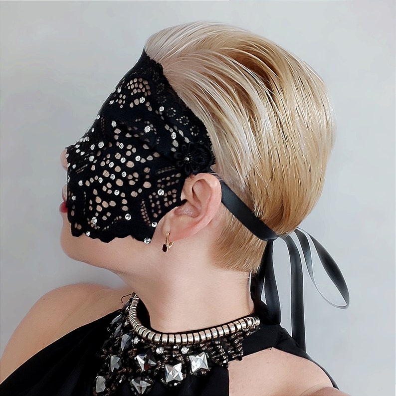 Black Lace Masquerade Mask, Full Face Mask, See Through Mask, Burlesque ...