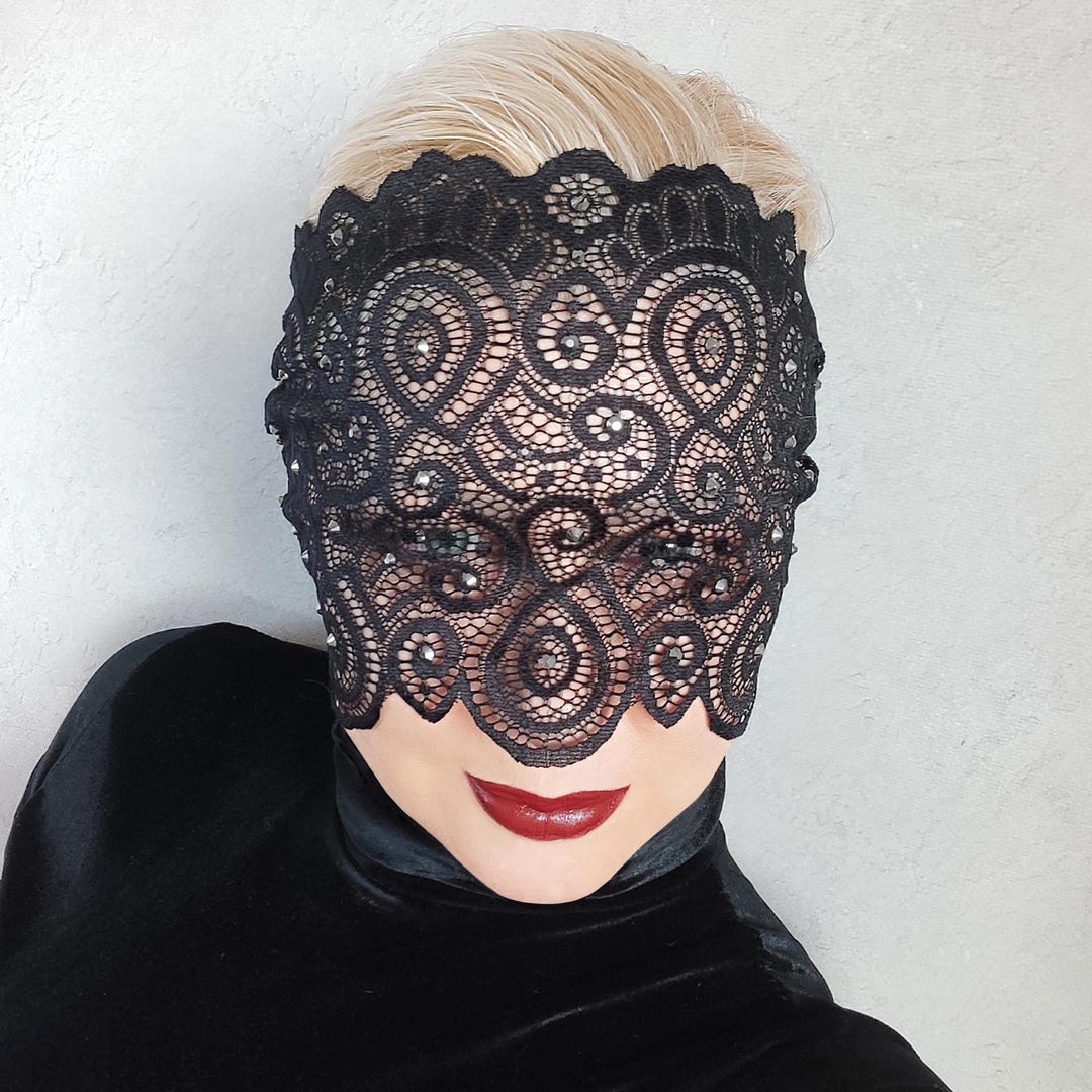 Black Lace Full Face Mask, See Through Mask, Masquerade Wedding Mask ...