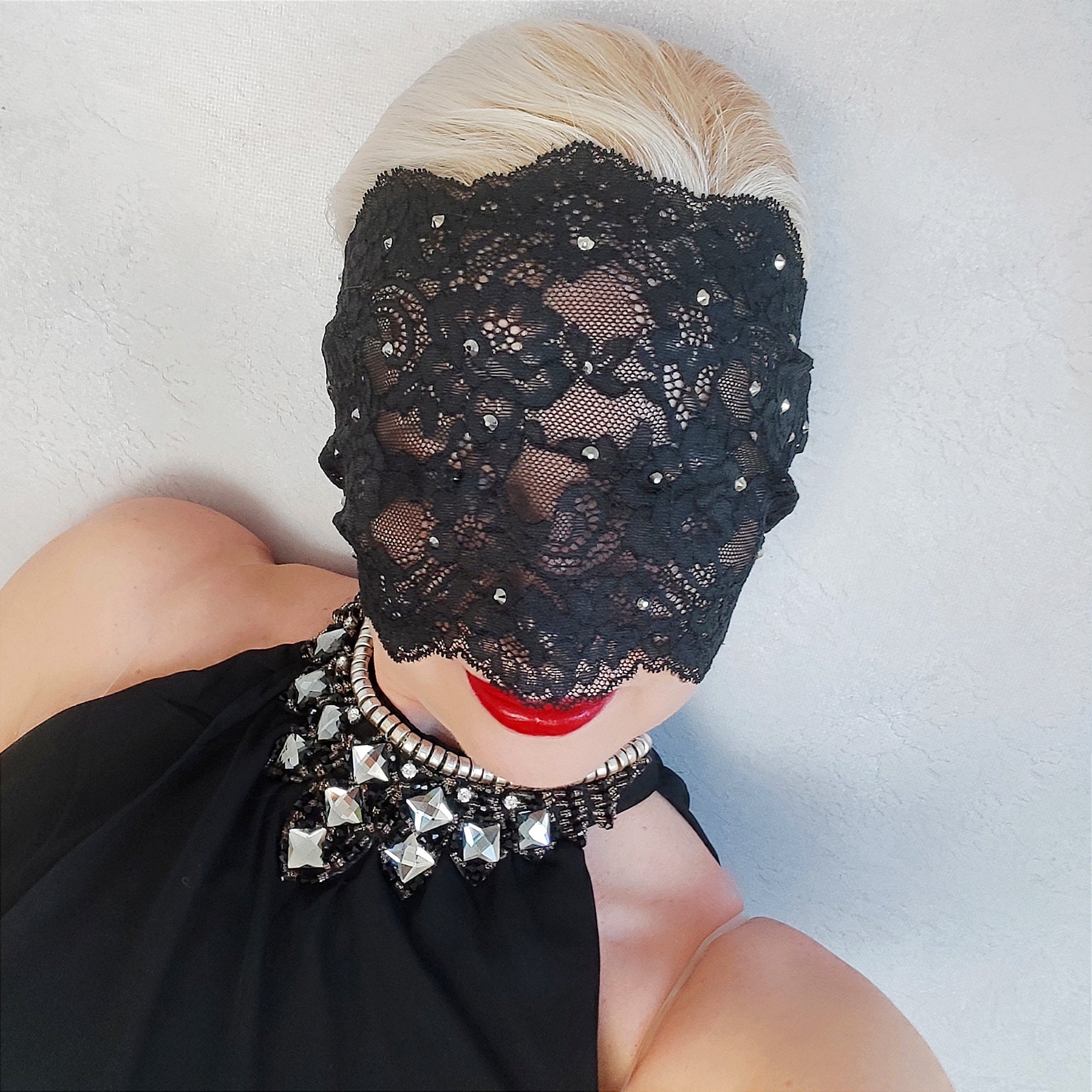 Black Lace Masquerade Mask, Sheer Lace Mask, Full Face Mask, See ...