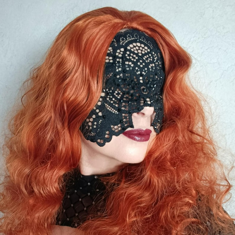 Black Lace Masquerade Mask for Women With Sparkling Black Rhinestones ...