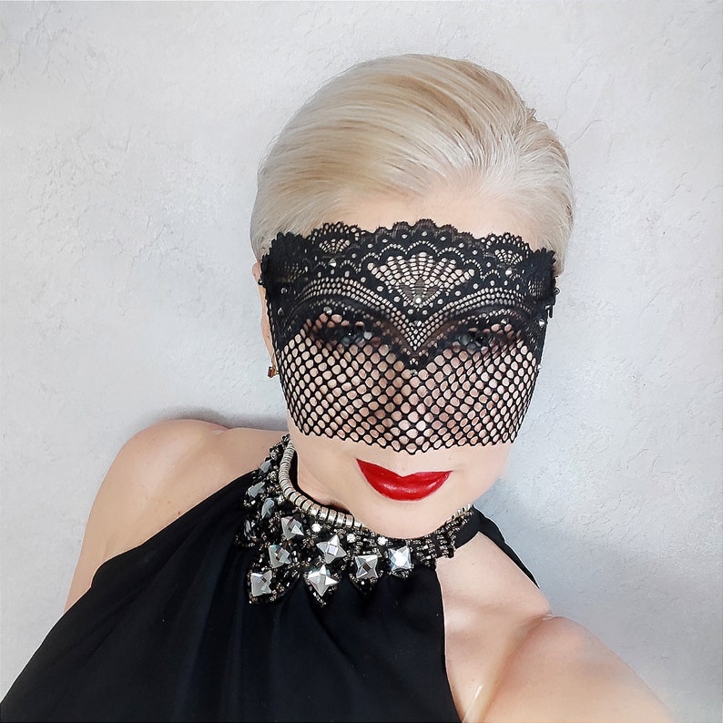 Half Face Veil Mask, Black Lace Eye Mask, See Through Mask, Masquerade ...