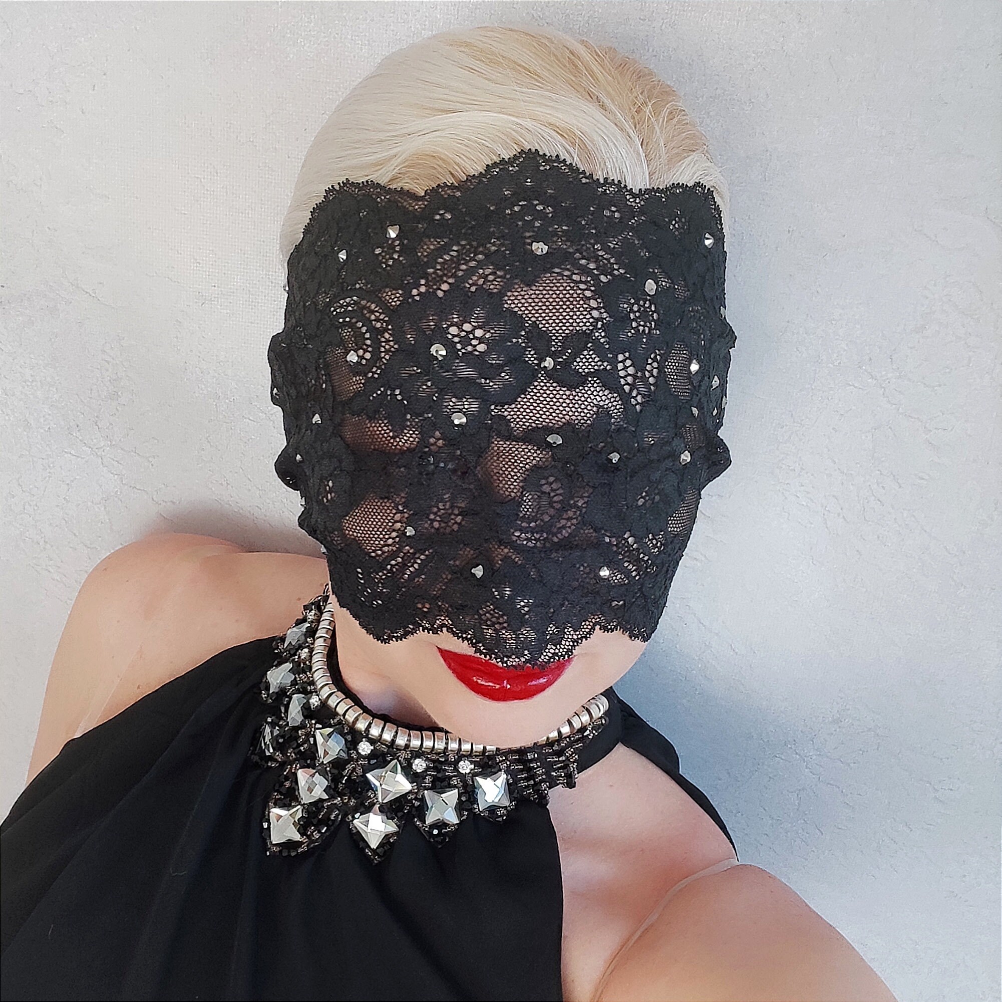Black Lace Masquerade Mask, Sheer Lace Mask, Full Face Mask, See ...