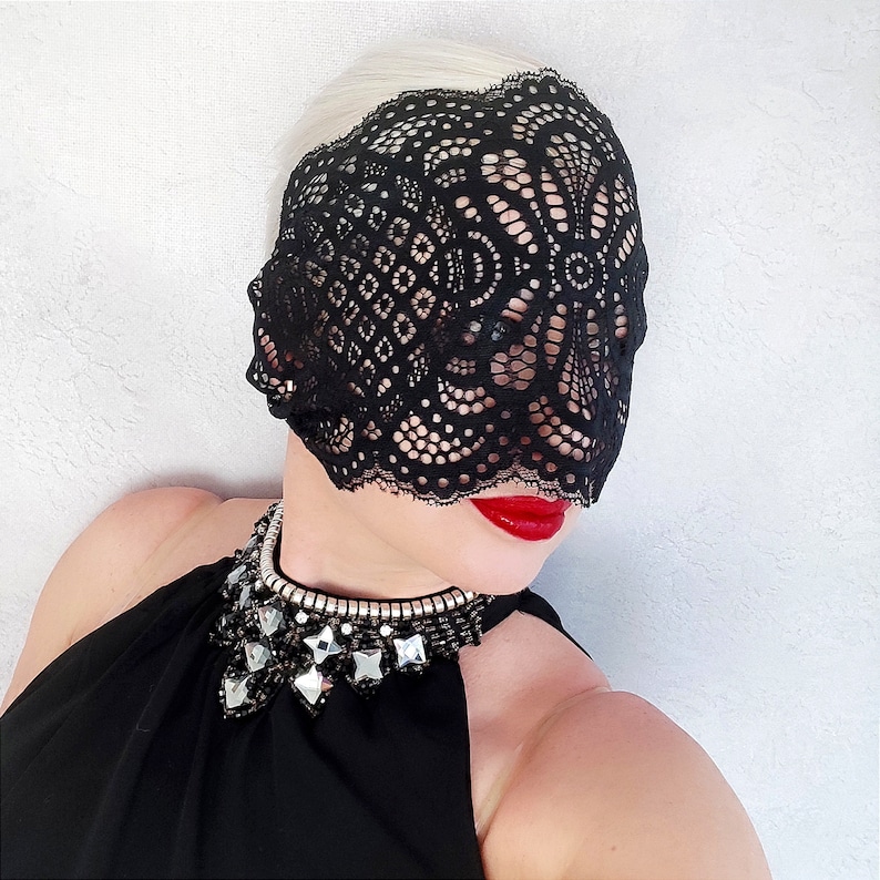 Full Face Lace Mask, Black Lace Blindfold Mask, Masquerade Mask, Mardi ...