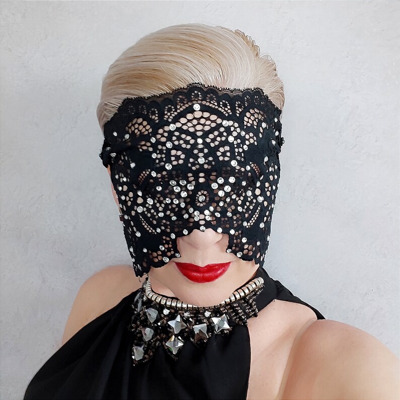 Black Lace Masquerade Mask, Full Face Mask, See Through Mask, Burlesque ...
