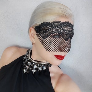 Half Face Veil Mask, Black Lace Eye Mask, See Through Mask, Masquerade ...