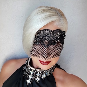 Half Face Veil Mask, Black Lace Eye Mask, See Through Mask, Masquerade ...