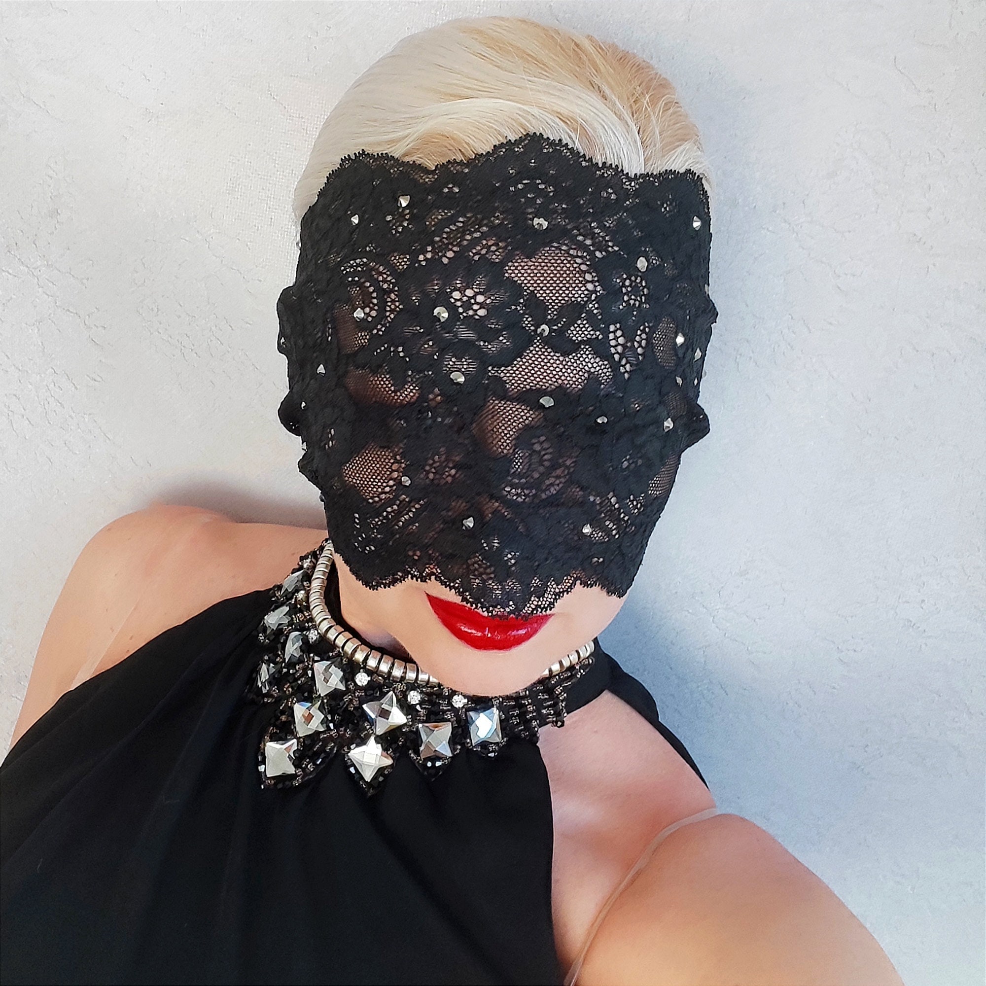 Black Lace Masquerade Mask, Sheer Lace Mask, Full Face Mask, See ...