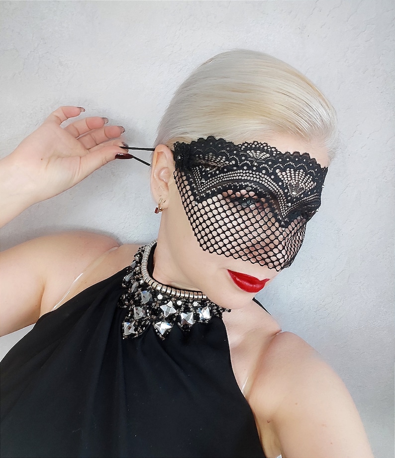 Half Face Veil Mask, Black Lace Eye Mask, See Through Mask, Masquerade ...