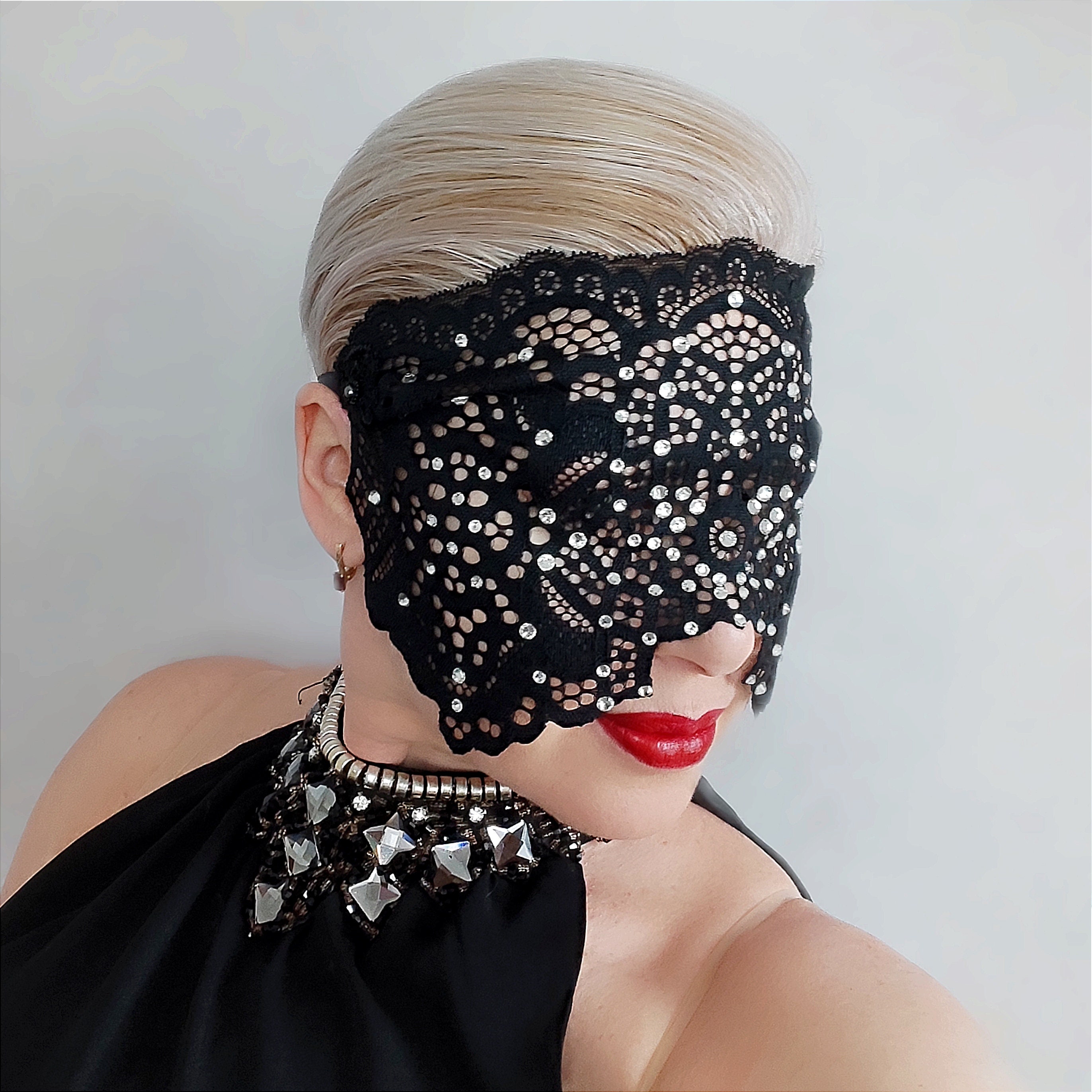 Black Lace Masquerade Mask, Full Face Mask, See Through Mask, Burlesque ...