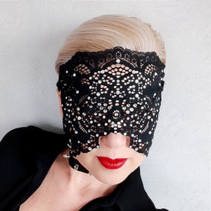 Black Lace Masquerade Mask, Full Face Mask, See Through Mask, Burlesque ...