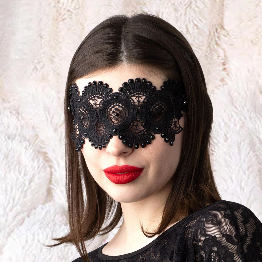 Black Lace Masquerade Mask With Black Rhinestones, Gothic Mardi Gras ...