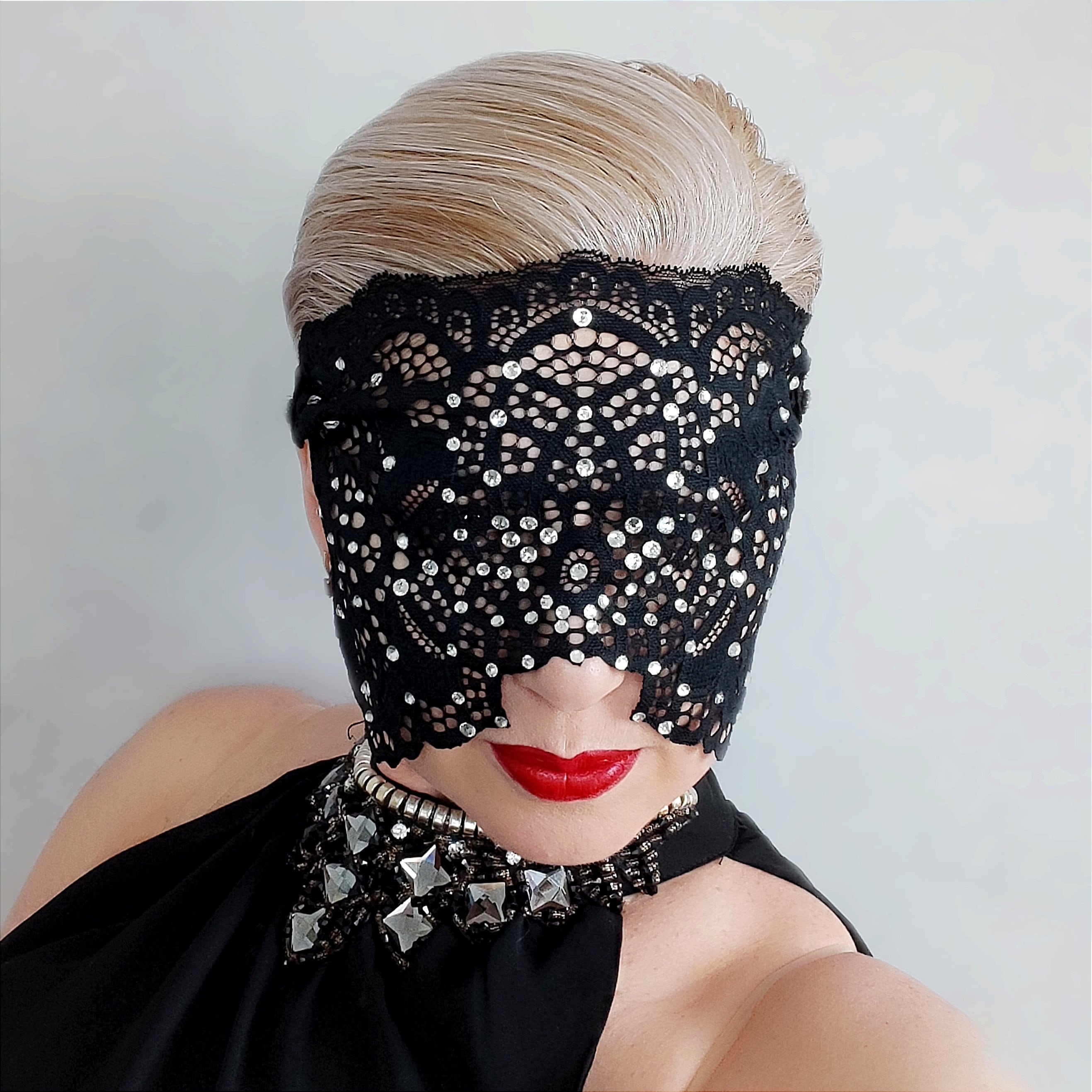 Black Lace Masquerade Mask, Full Face Mask, See Through Mask, Burlesque ...