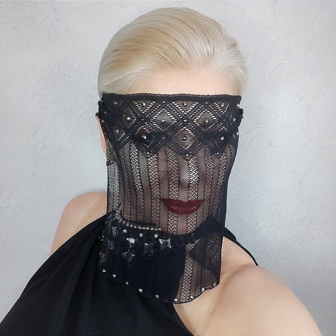 Black Lace Veil, Masquerade Ball Mask, Oriental Look Veil, Oriental ...