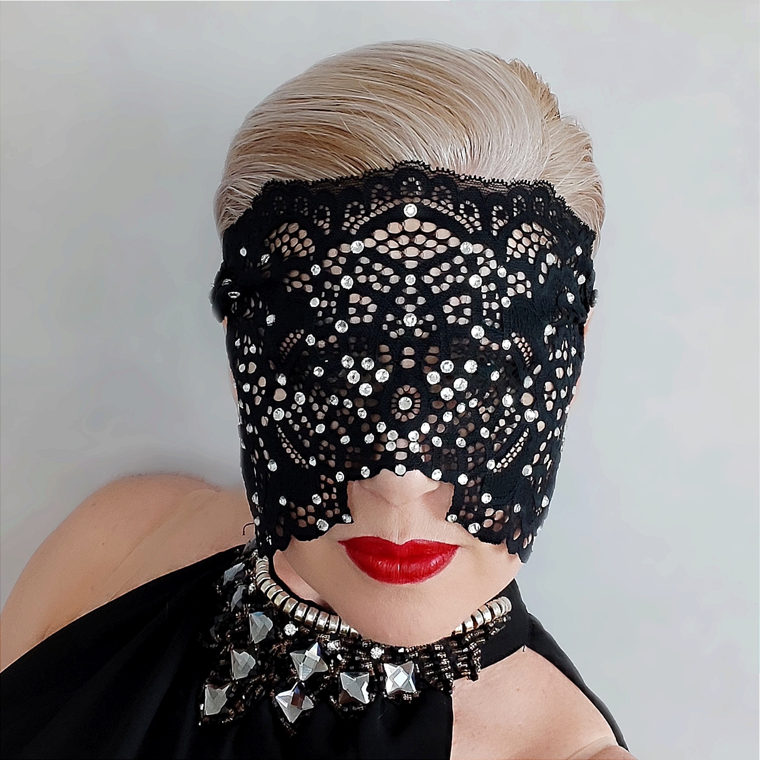 Black Lace Masquerade Mask, Full Face Mask, See Through Mask, Burlesque ...