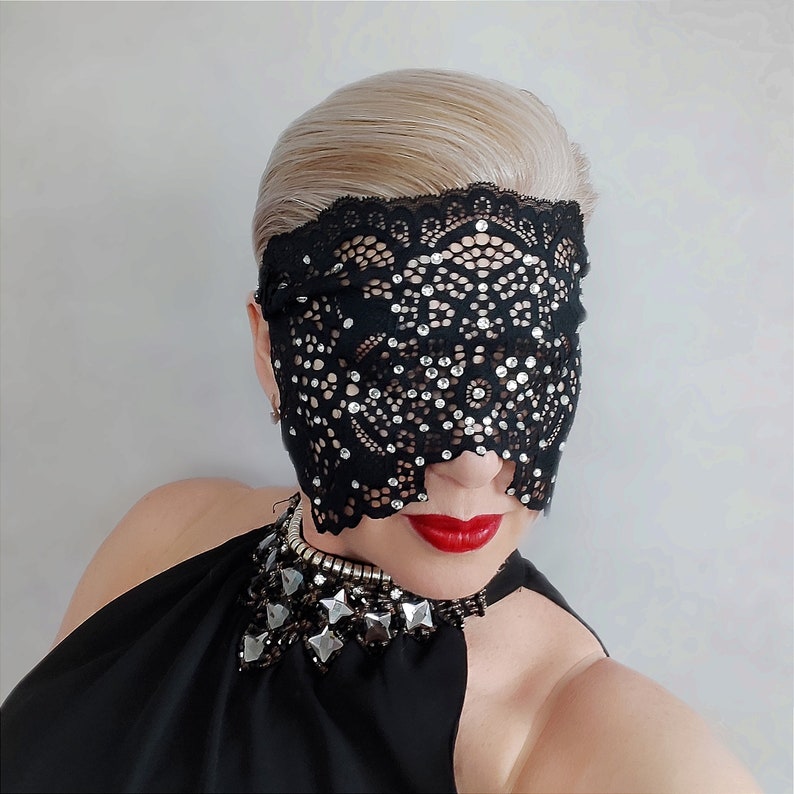 Black Lace Masquerade Mask, Full Face Mask, See Through Mask, Burlesque ...