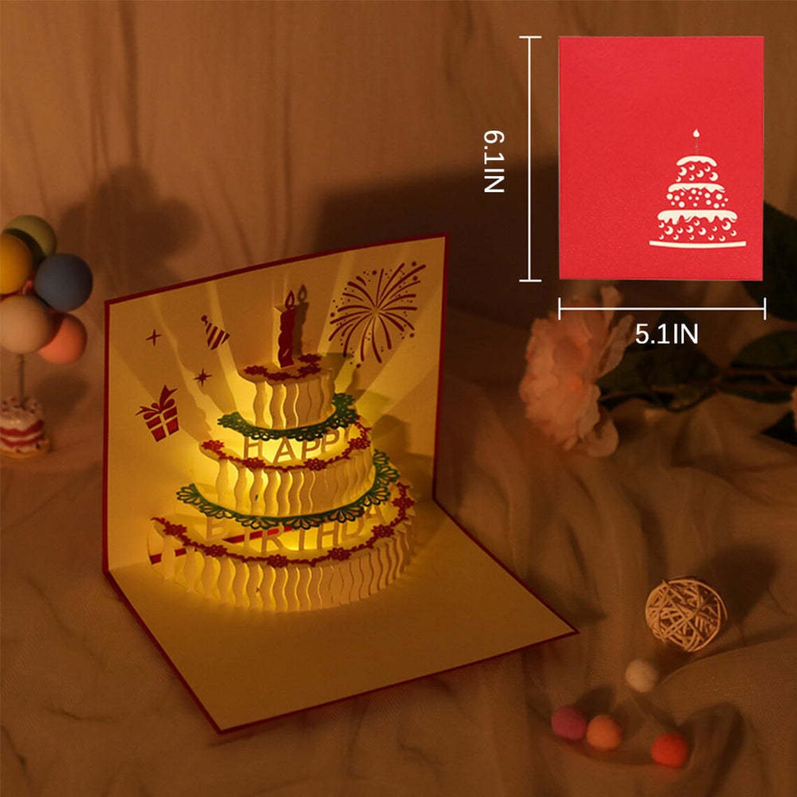 Musical Lighted Birthday Cake Card, 3D Pop up Greeting Card With an LED ...